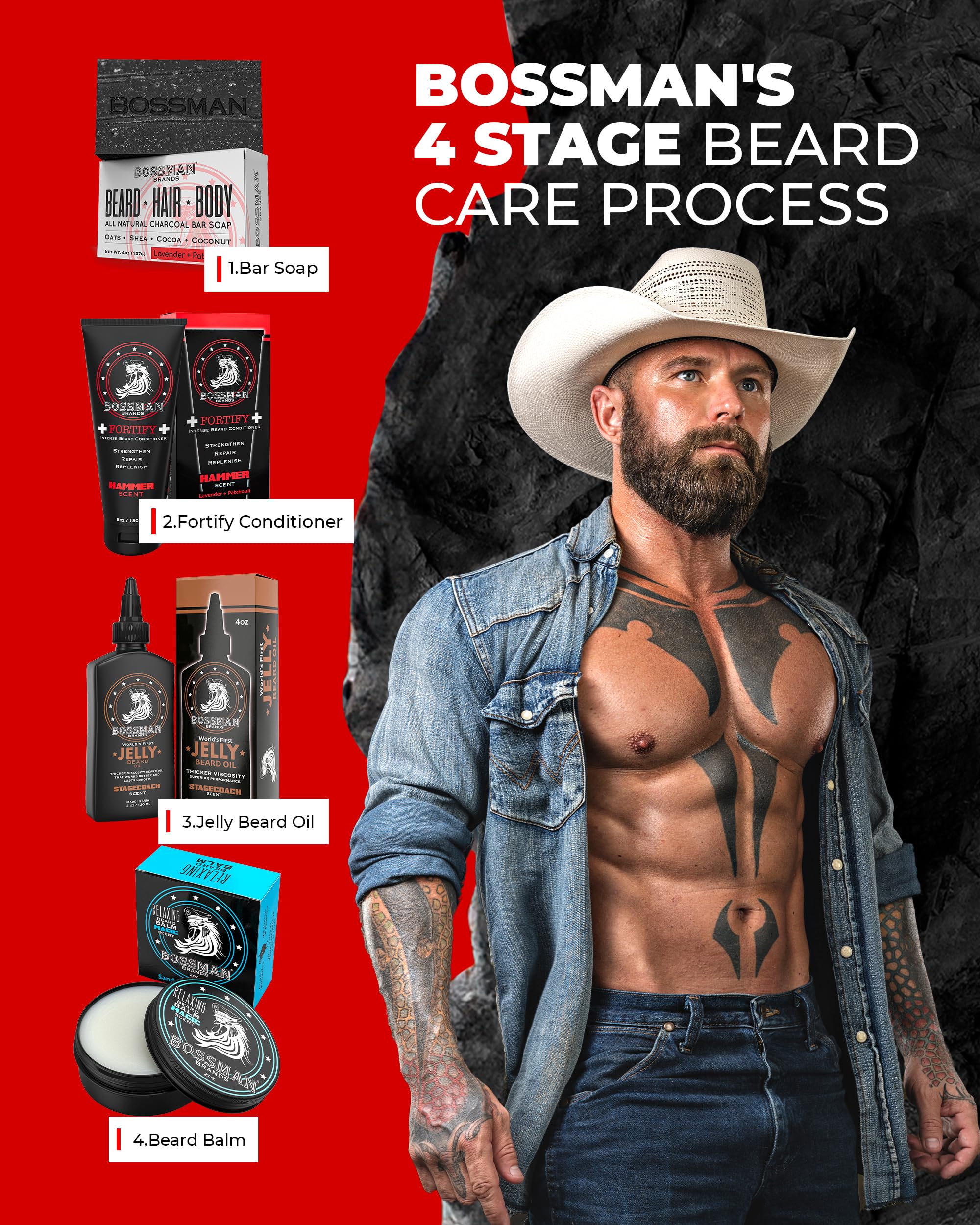 Bossman Relaxing Beard Balm - Beard Tamer, Relaxer, Thickener and Softener Cream - Beard Care Product - Made in USA (Magic Scent)