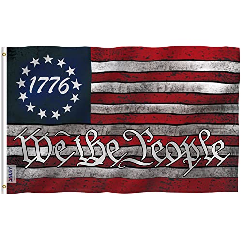 Anley Fly Breeze 3x5 Foot We the People Flag - Canvas Header and Double Stitched - 1776 Vintage Betsy Ross the United States Constitution Flags Polyester with Brass Grommets 3 X 5 Ft