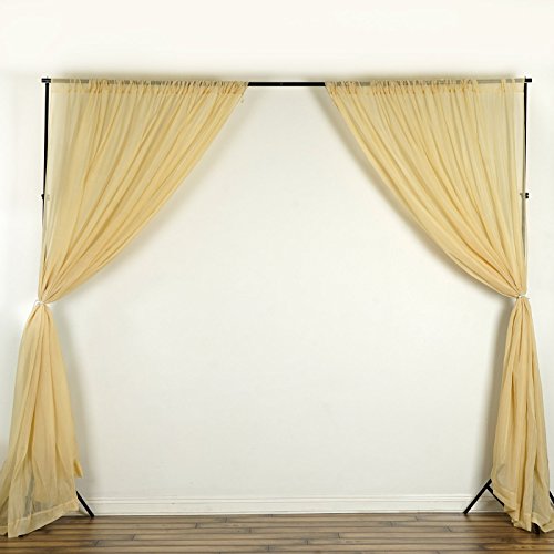 BalsaCircle 10 feet x 10 feet Champagne Sheer Voile Backdrop Drapes Curtains 2 Panels 5x10 ft - Wedding Ceremony Home Decorations