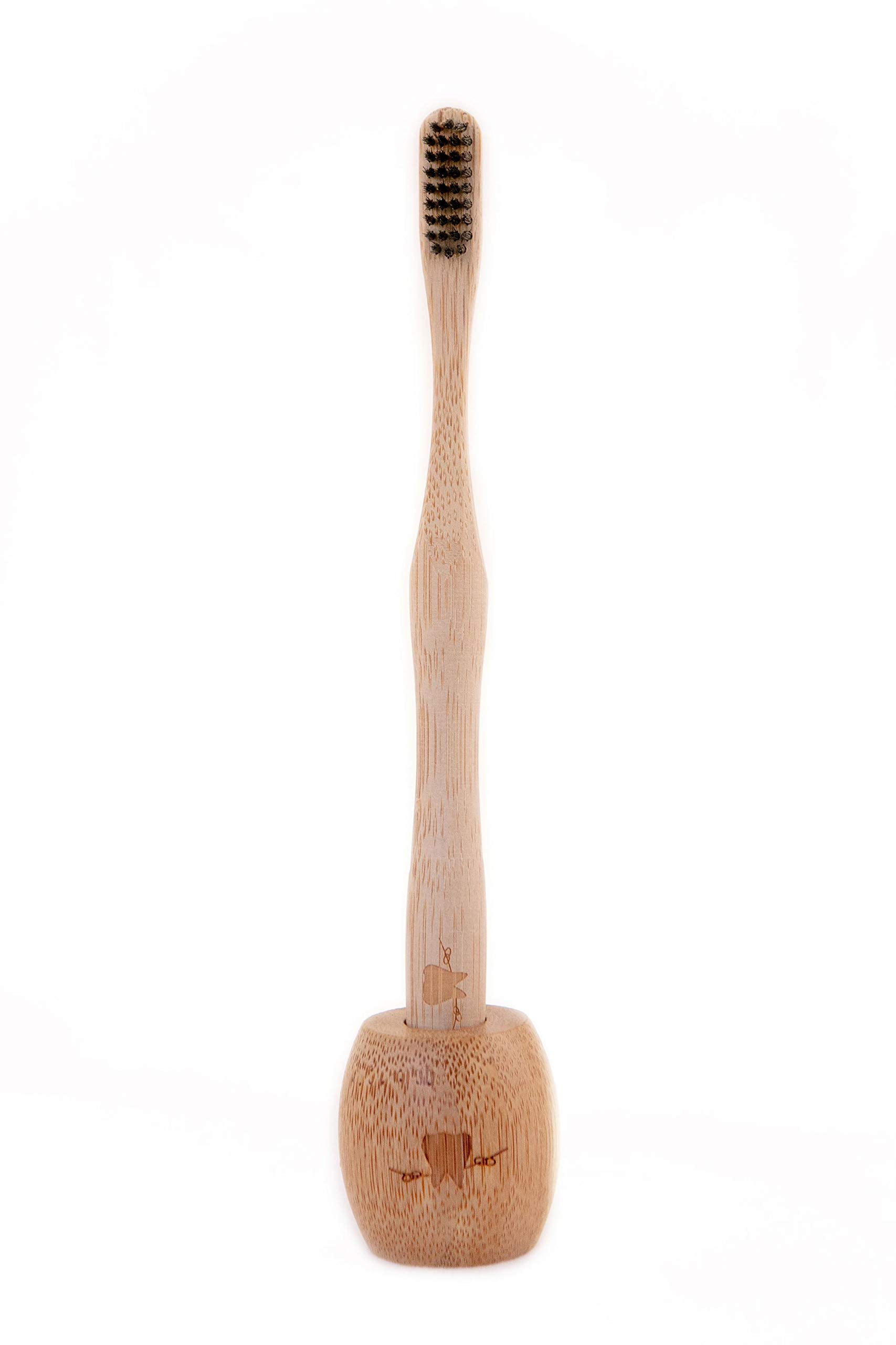 Knotty Brush Bamboo Toothbrush with Soft Bamboo Charcoal/Nylon Bristles - Natural, Eco-friendly, Plant-Based, Vegan - Adult Size - 4 Pack