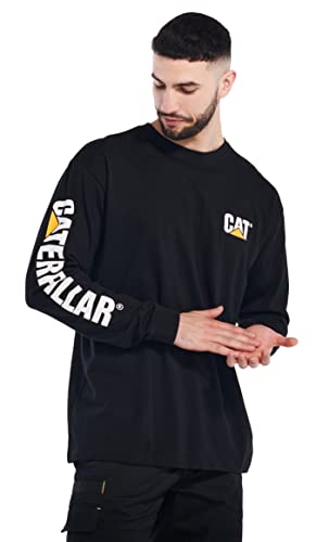 Caterpillar Men's Trademark Banner Long Sleeve Tee Shirts with Center Back Neck Wire Management Loop and CAT Logo, Black, X Large