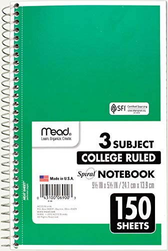 Mead 3-Subject Wirebound College Ruled Notebook, 9.5" x 5.5", Pack Of 10 (06900)
