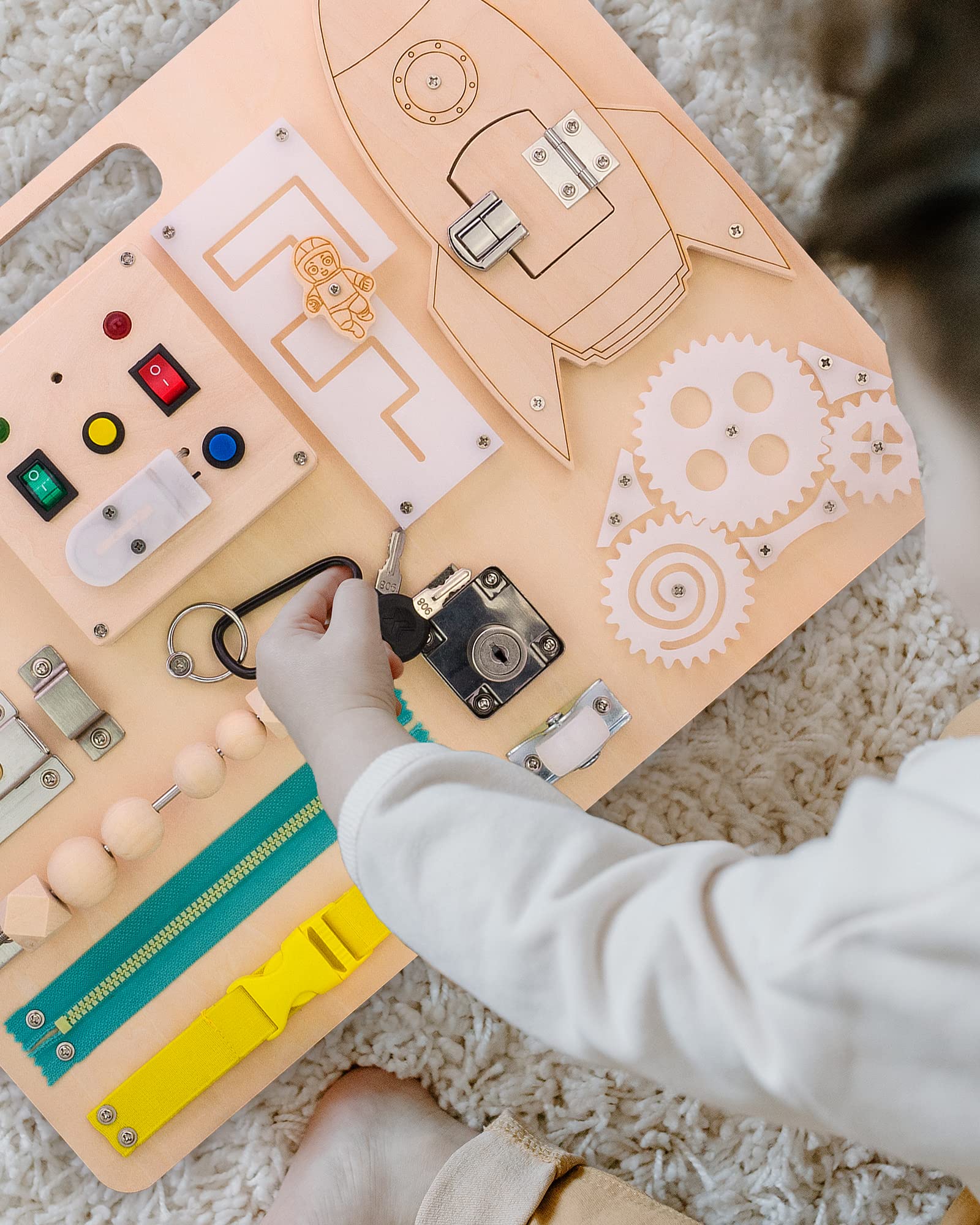 Blevla Busy Board for Toddlers 1-3 Wooden Sensory Board Baby Activity Board Montessori Busy Board Light Switch Toy Kid's Educational Toys