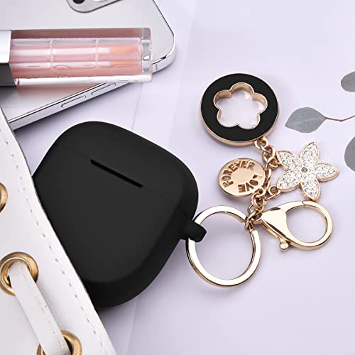 Bose Case for QuietComfort Earbuds II 2022, VISOOM Cute Bose QuietComfort Earbuds II Case Cover Women, Protective Silicone Bose Earbuds 2 Case Cover with Bling Keychain for Girls (Black)