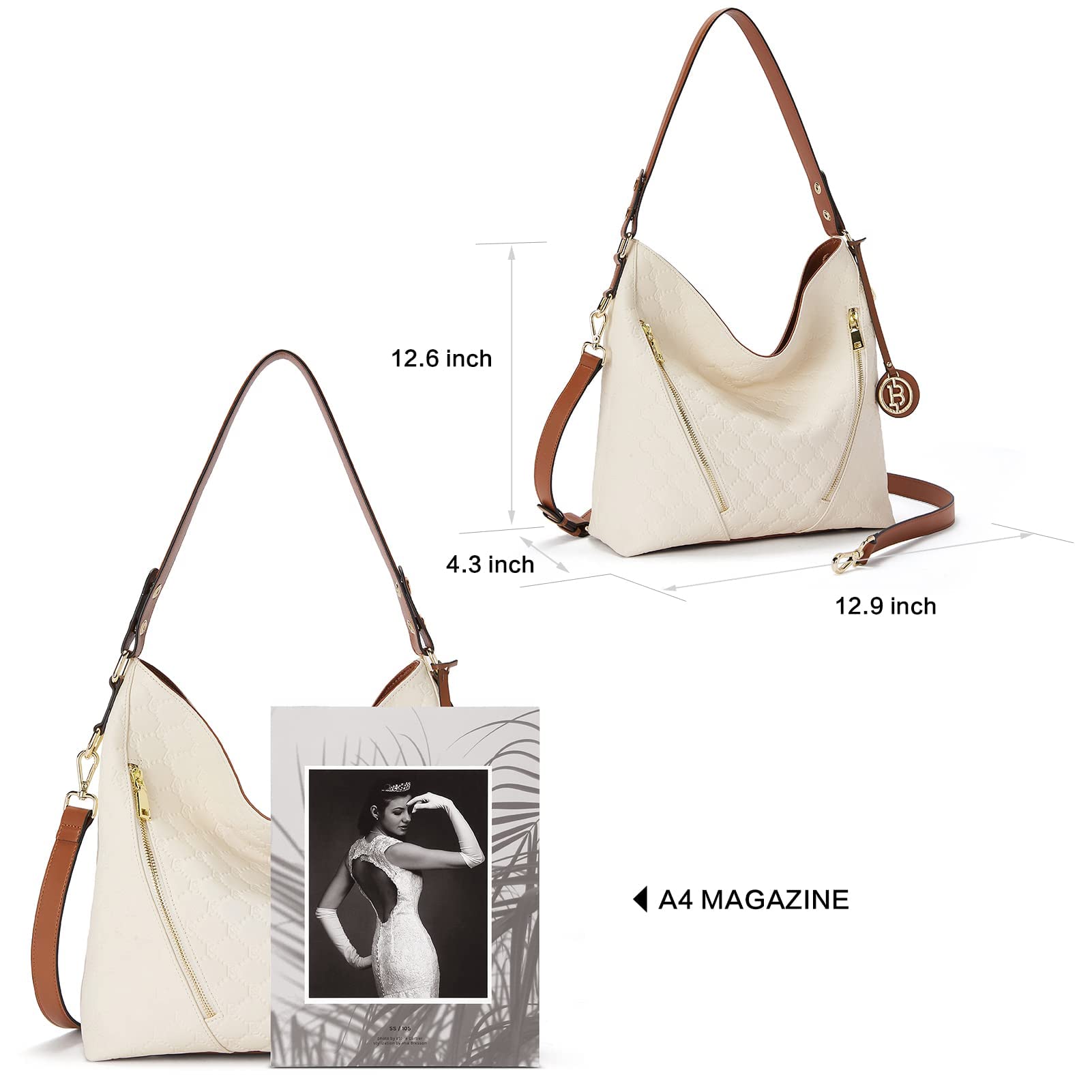 BOSTANTEN Women Leather Handbag Designer Large Hobo Purses Shoulder Bags Bundled with Small Bifold Zipper Pocket Wallet Card Case Purse with ID Window Brown