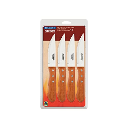 Tramontina 5” Jumbo Steak Knives Set of 4, Sharp Knife with Wooden Handle, Camping, Kitchen, Rustic, 22399079