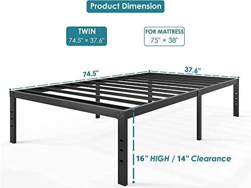 FSCHOS Bed-Frame-Twin, 16 Inch Metal Platform Twin-Size-Bed-Frame No Box Spring Needed, Heavy Duty Twin Size Bed Frame Easy Assembly, Noise Free, Black