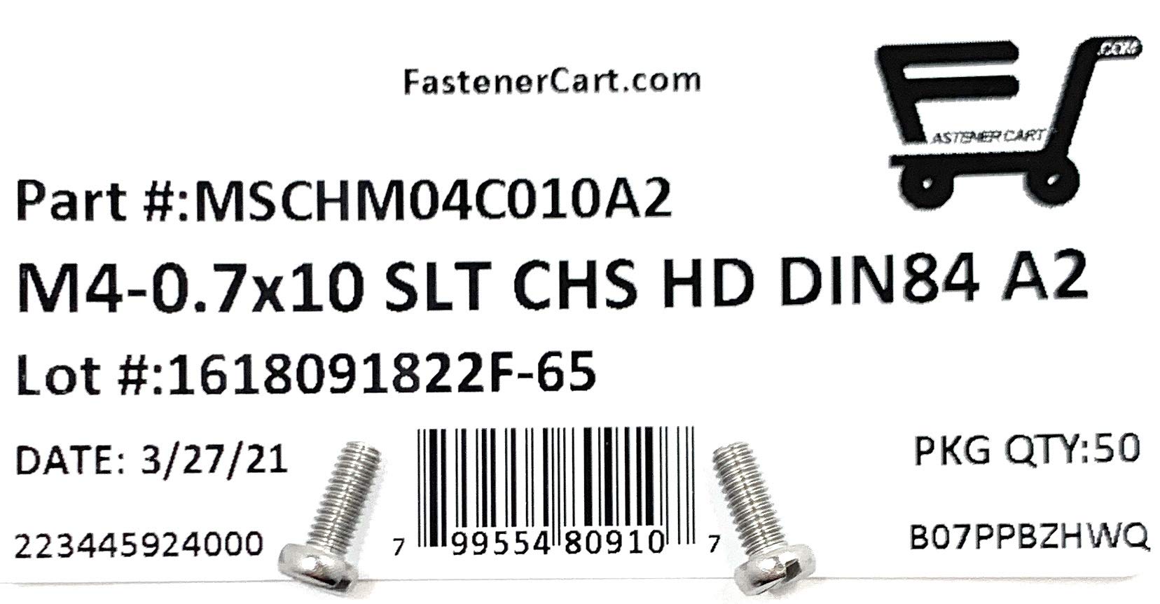M4-.70 x 10 Stainless Steel Slotted Cheese Head Machine Screw DIN84 A2 M4x10 (50 Pieces)