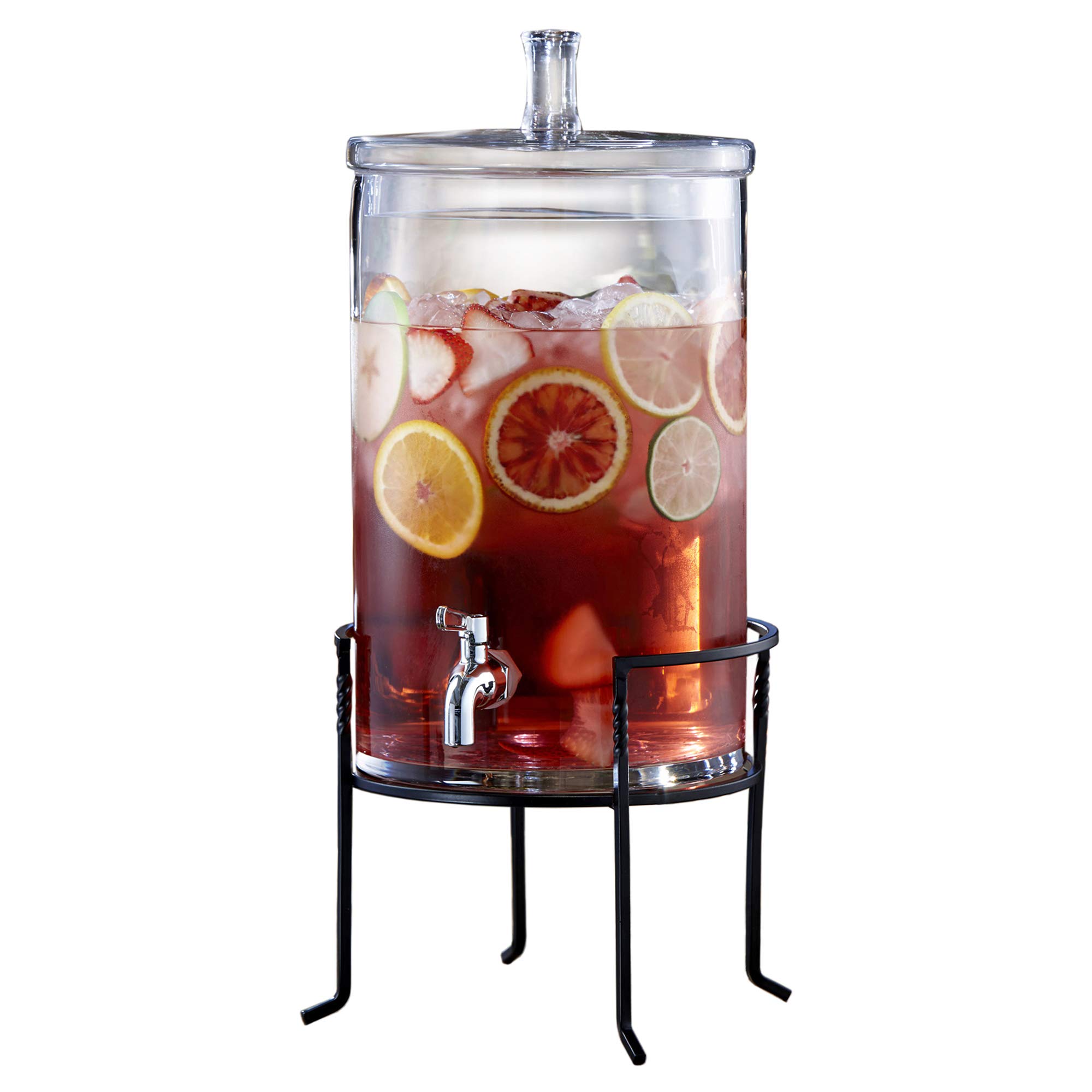 Beverage Dispenser W/Stand Cold Glass Drink Container- 2.5 Gallon Capacity Jug, Leak-Proof Acrylic Spigot in Gift Box, For Parties & Entertaining