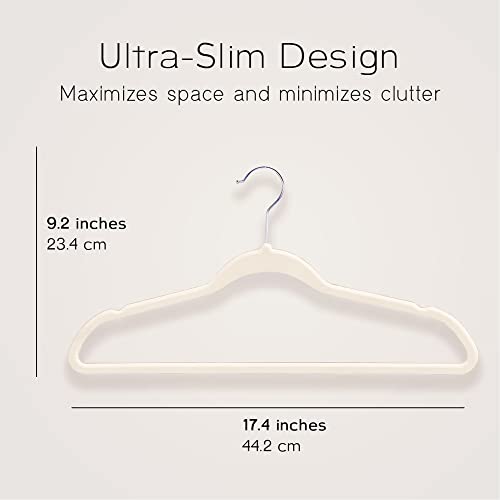 Sleek Pick Premium Velvet Hangers, Ivory, 60 Pack, 9.2β x 17.4β Non-Slip Felt Hangers, Heavy Duty Ultra Slim Clothes Hangers, Space-Saving Pants Hangers, Rotatable Hooks, Contoured & Notched Shoulders