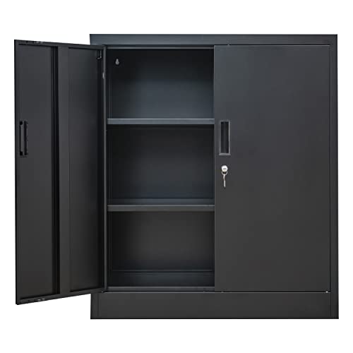 CJF Metal Storage Cabinets with Shelves and Doors, Steel Locking Cabinet for Home Office, Garage, Utility Room and Basement, 36.2" H x 31.5" W x 15.7" D (Black)