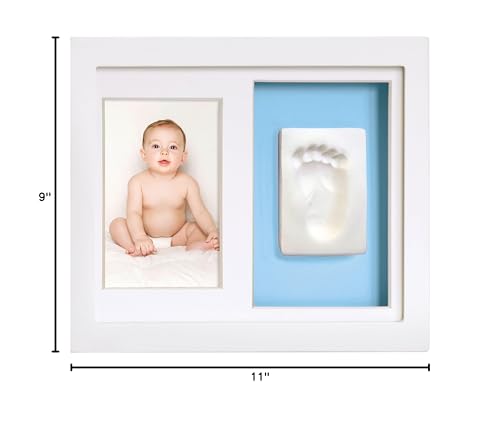 Tiny Ideas Baby's Footprint or Handprints Kit DIY Picture Frame Keepsake, Newborn Nursery Decor, Blue or Pink Reversible Mat, Baby Boy Gift Or Baby Girl Gift, White