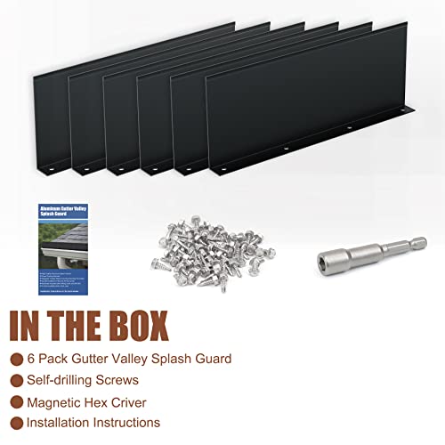 BJADE'S Gutter Valley Splash Guard,4 Pcs Aluminum Roof Valley Splash Shield Gutter Guard.for Straight,Flat Roofs,Corner,10 inch Each,Black