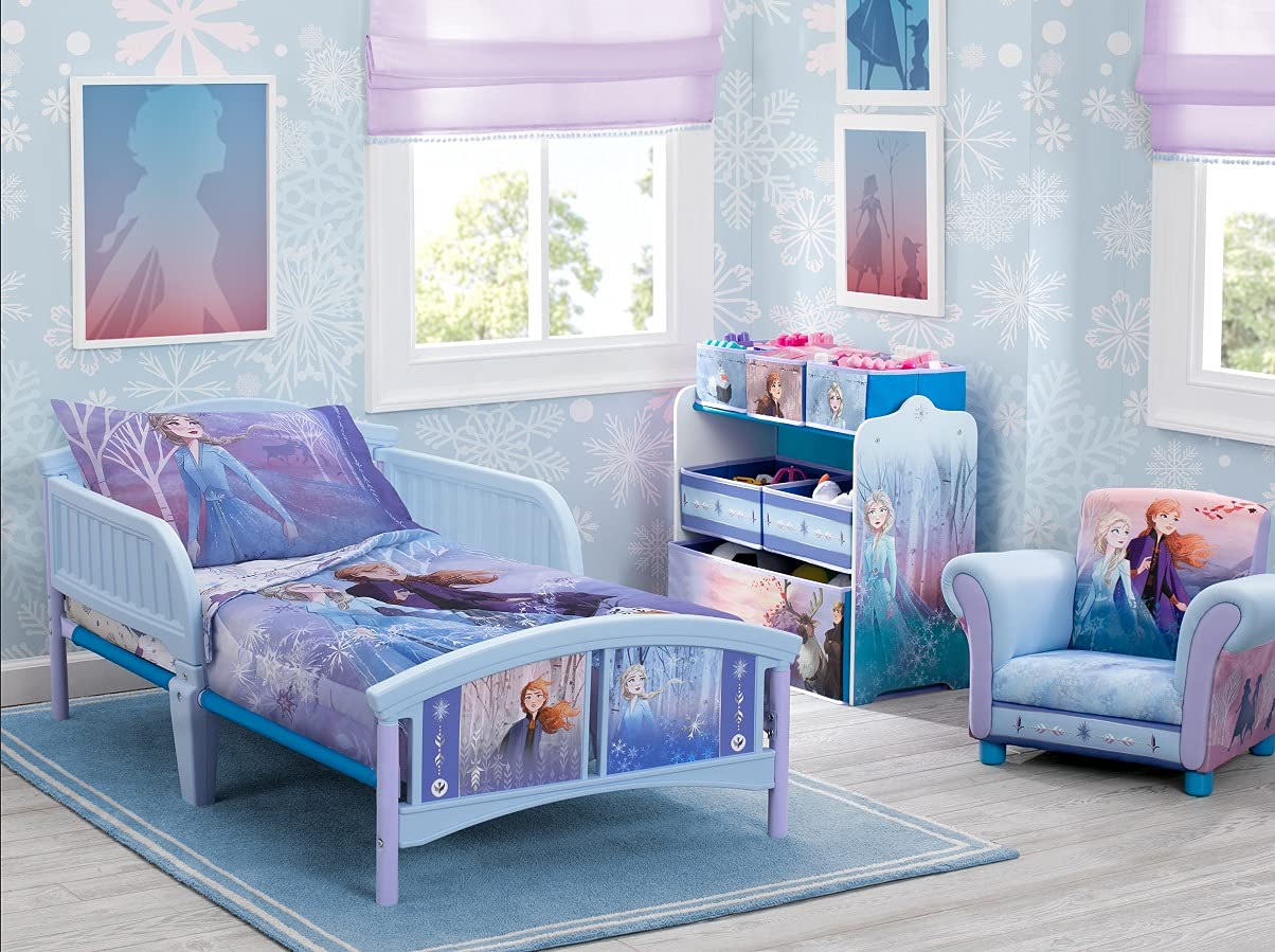 Disney Frozen II Traveling North Lavender, Light Blue & Plum 2Piece Toddler Sheet Set - Fitted Bottom Sheet, Reversible Pillowcase, Lavender, Light Blue, White, Plum