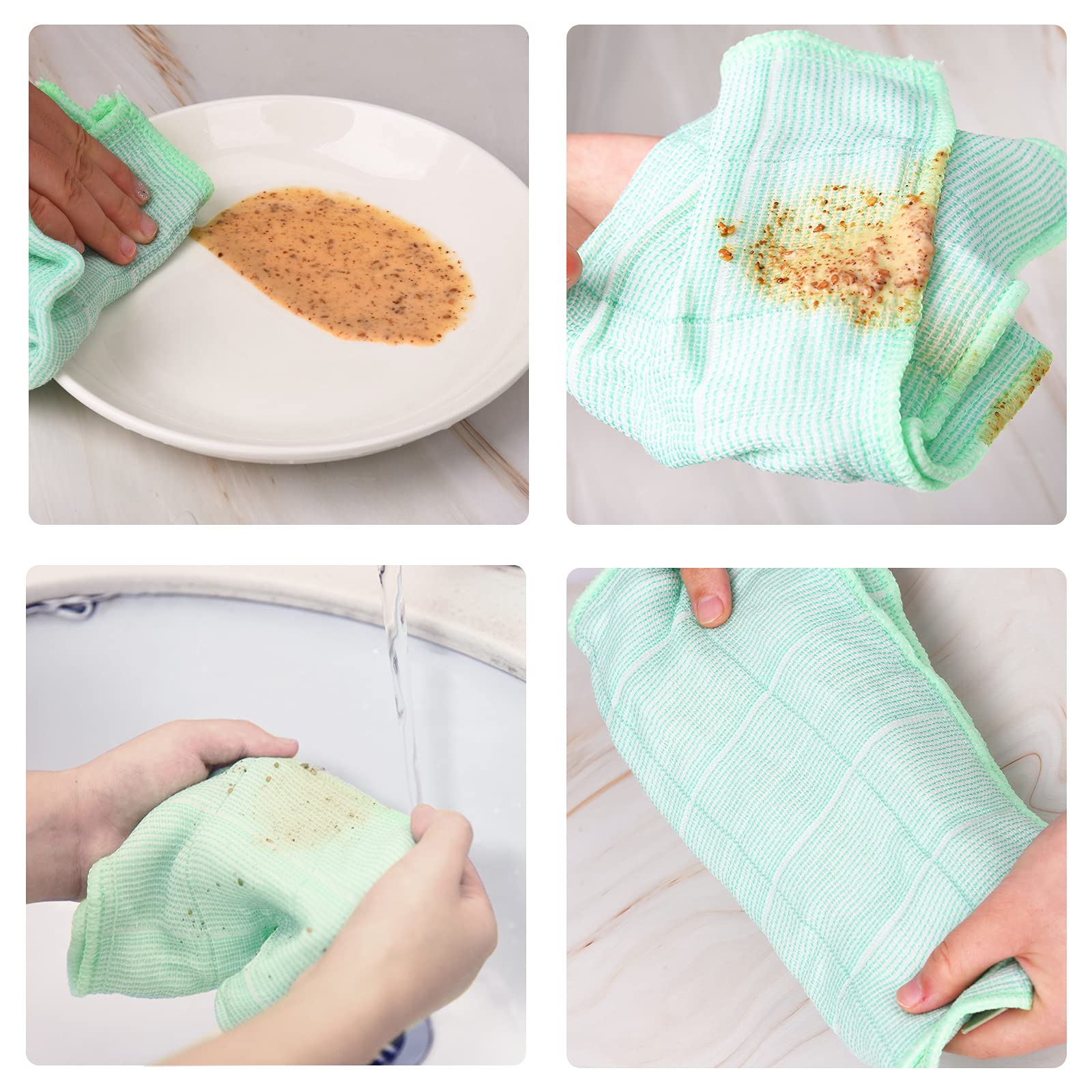 Aimisin 100% Bamboo Kitchen Dish Cloths, Green Washcloths Dish Towels, Ultra Absorbent Fast Drying, Strongly Removes Oil and Dirt, Reusable Environmentally Friendly Rags. 6Pcs, 11.8''x11.8''