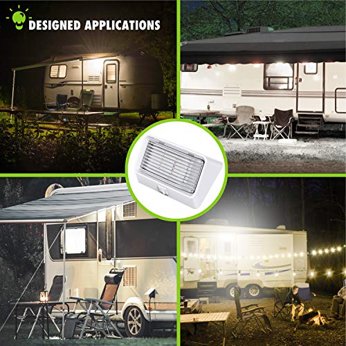 Leisure LED RV Exterior Porch Utility Light with Switch - 12v 280 Lumen Lighting Fixture. Replacement Lighting for RVs, Trailers, Campers, 5th Wheels. White Base, Clear and Amber Lens (White, 1-Pack)