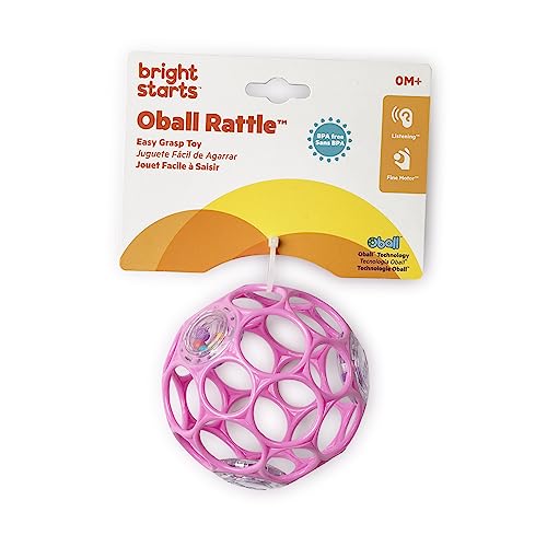 Bright Starts Oball Easy-Grasp Rattle BPA-Free Infant Toy in Pink, Age Newborn and up, 4 Inches