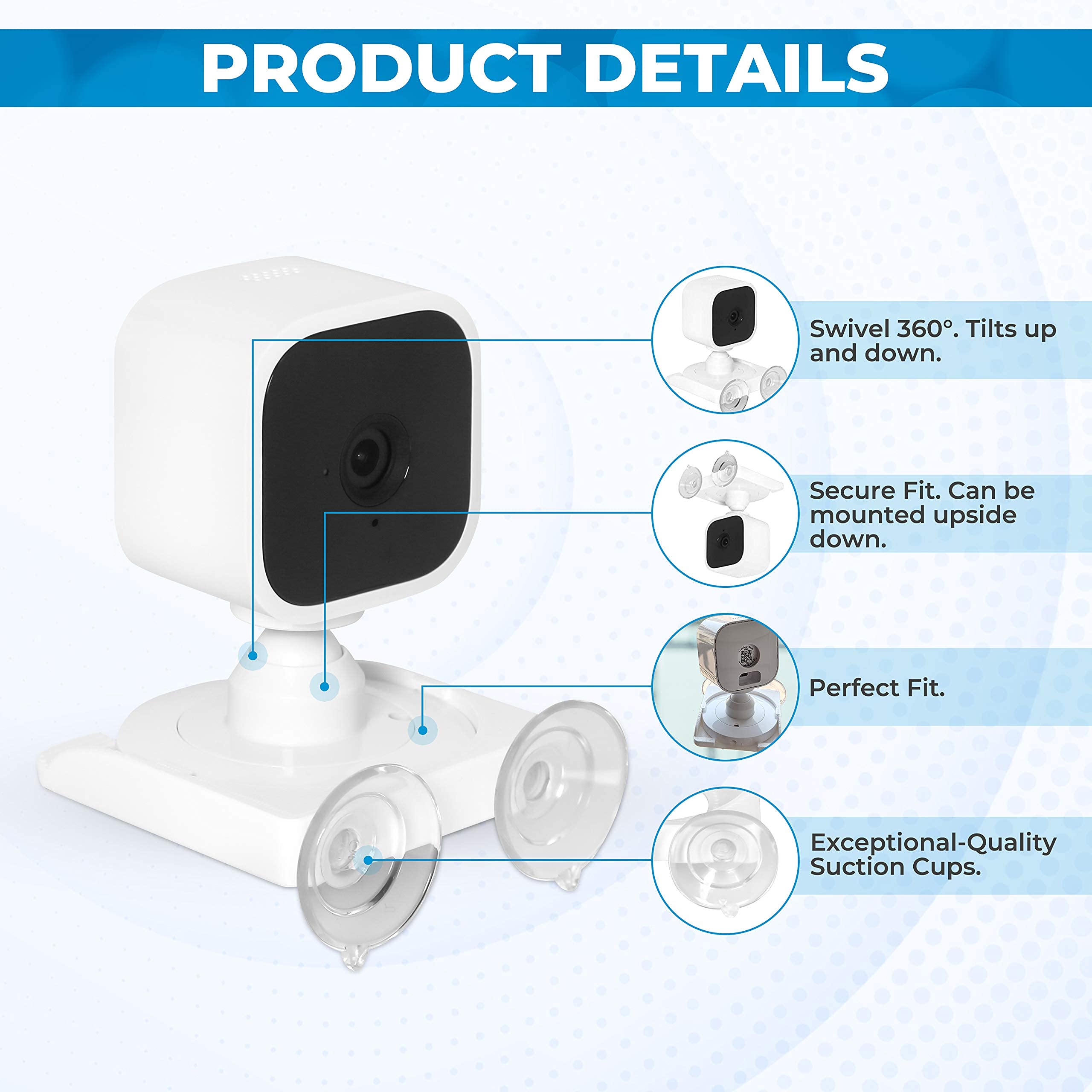Blink Mini Compatible Secure Suction Mount Bracket with Dual Suction Cups Allows 360 Swivel – Affixes to Stainless Steel, Window Glass, Mirror and Smooth Surfaces (1 Mount)