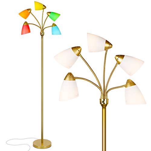 Brightech Medusa LED Floor Lamp – Multi-Head Dimmable Floor Lamp for Living Rooms & Offices – Tall Lamp with Interchangeable Shades, Adjustable Standing Lamp for Bedroom Reading – Brass/Gold
