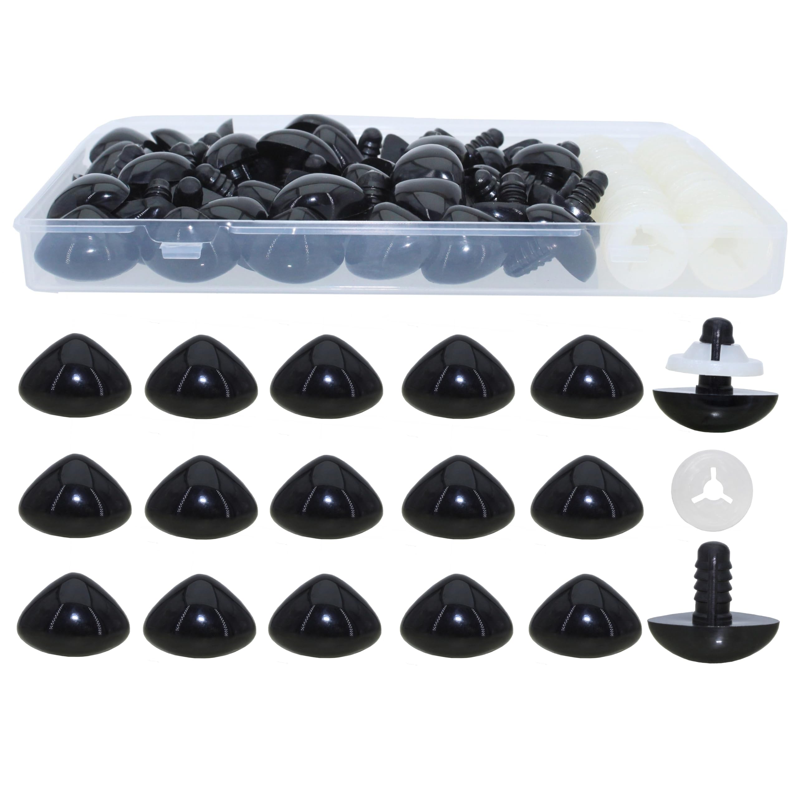 BESTCYC 1 Box(50PCS) 19.5mm Black Plastic D-Type Animal Safety Nose with Washers for Bear, Doll, Puppet, Plush Animal and Craft