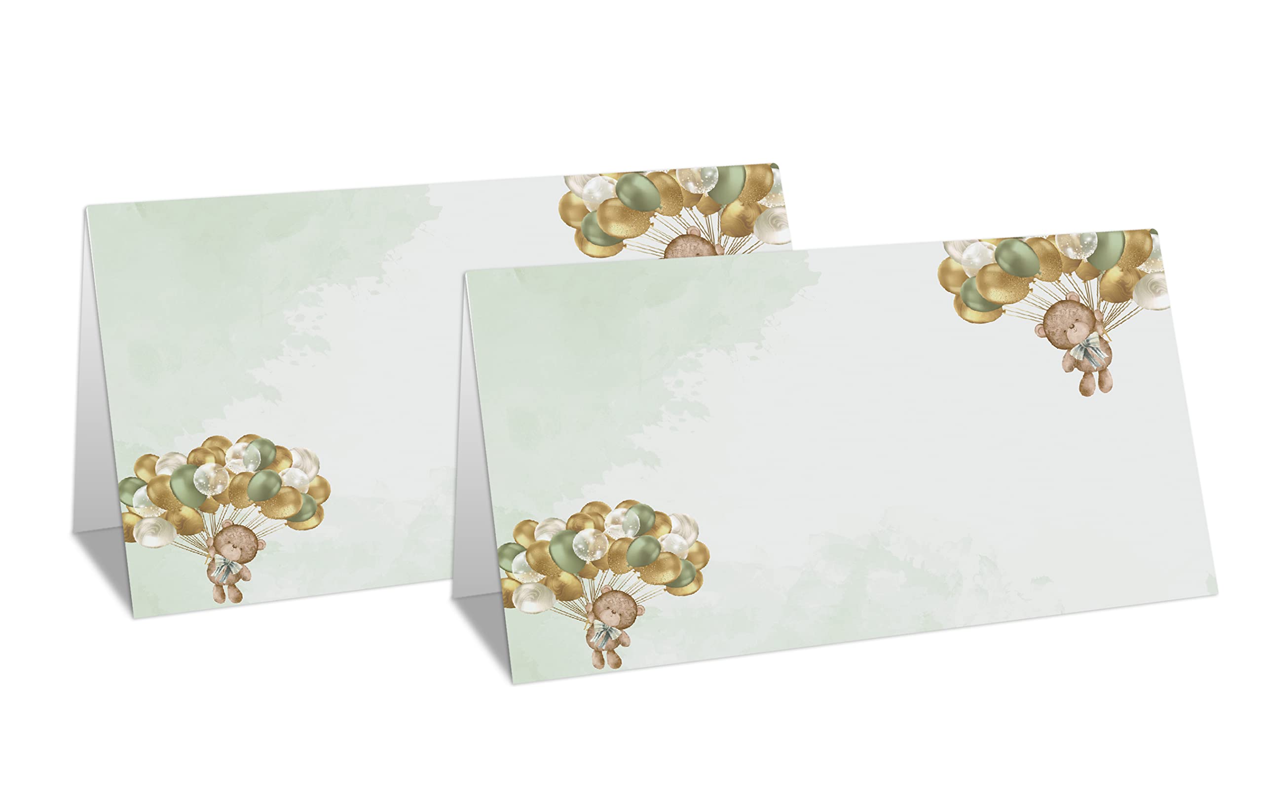 Table Place Card for Baby Shower, 25 Pcs Tent Cards Set with Watercolor Bear Ballon Design, Editable Name Cards for Table Seating, Party Food Lables, We Can Bearly Wait Baby Shower Decorations(03)