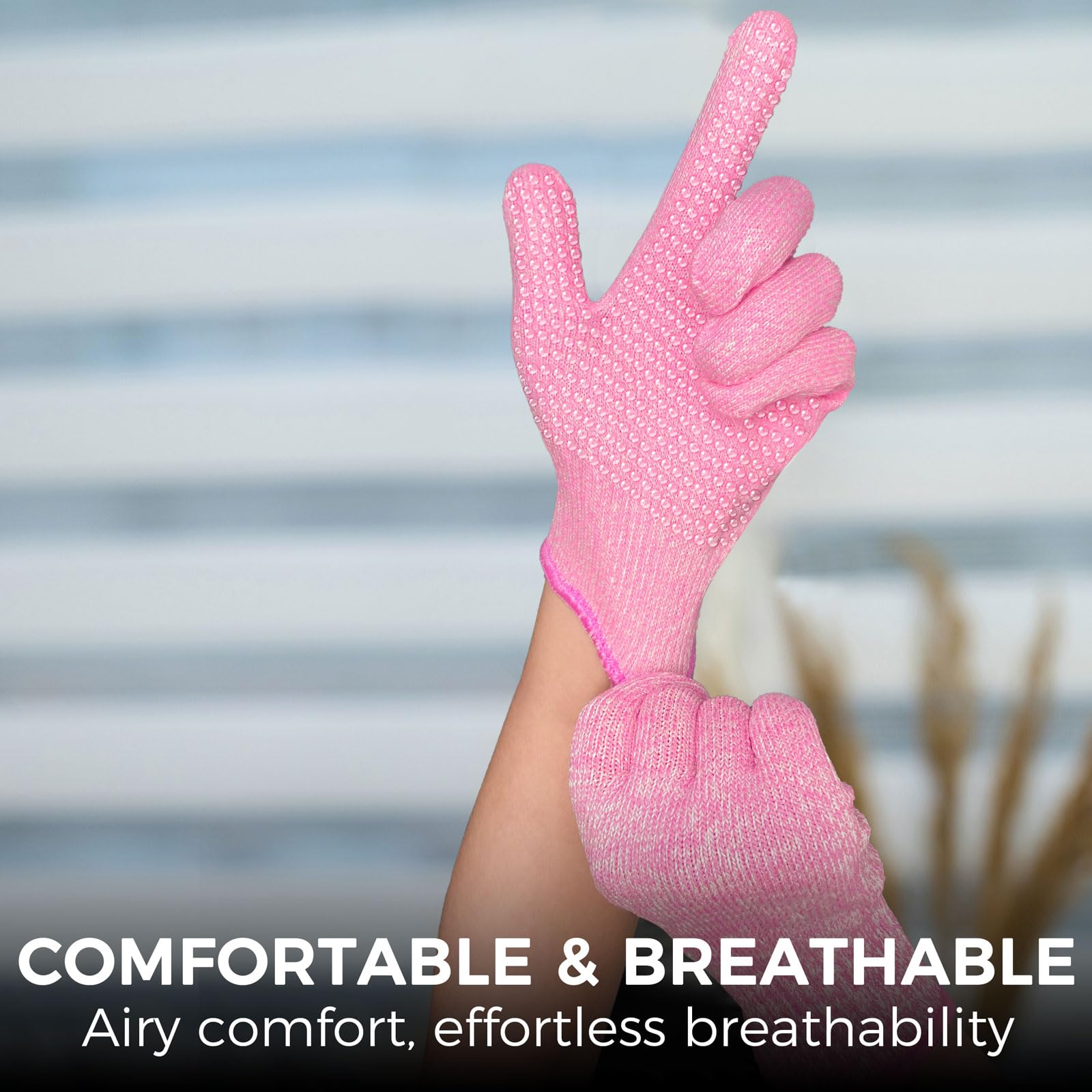 Evridwear 2 Colors 2 Pairs Combo Level 5 Cut Resistant Gloves with Strong Silicone Grip Dots Kitchen Meat cutting Fish Fillet Shucking and Mandolin Slicing Free E-book(M, Pink+Gray)