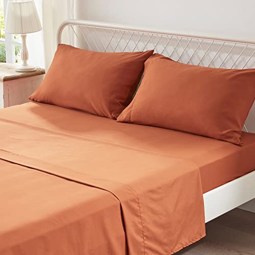 Anluoer Queen Comforter Set, Burnt Orange Tufted Bed in a Bag 7 Pieces with comforters and Sheets, All Season Bedding Sets with 1 Comforter, 2 PillowShams, 2 Pillowcases, 1 Flat Sheet, 1 Fitted Sheet