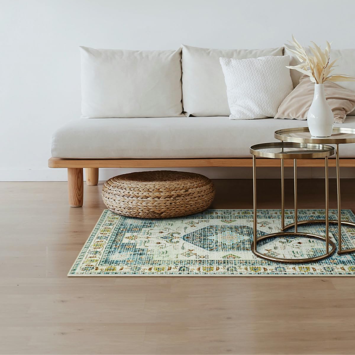 4x6 Small Boho Area Rug & Carpet for Bedroom, Entryway, and Living Room – Soft, Machine Washable Fabric with Non-Slip TPR Backing and Sturdy Sewn Edges