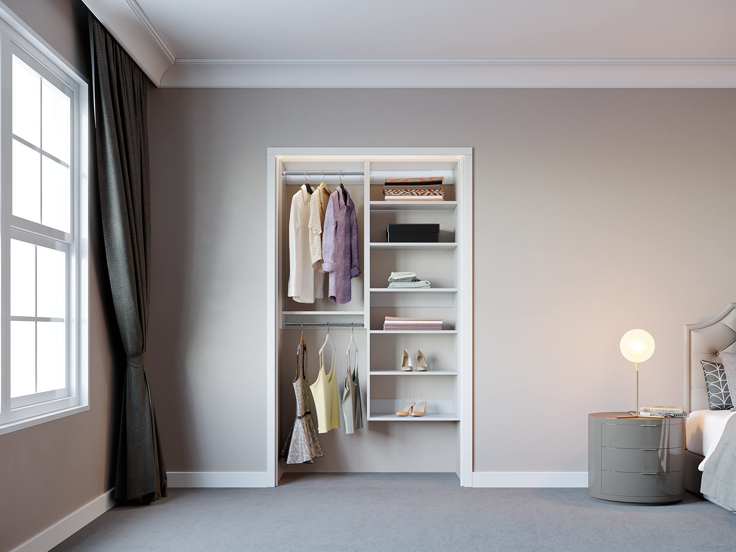 Closet Kit with Hanging Rods & Shelves - Corner Closet System - Closet Shelves - Closet Organizers and Storage Shelves (White, 60 inches Wide) Closet Shelving
