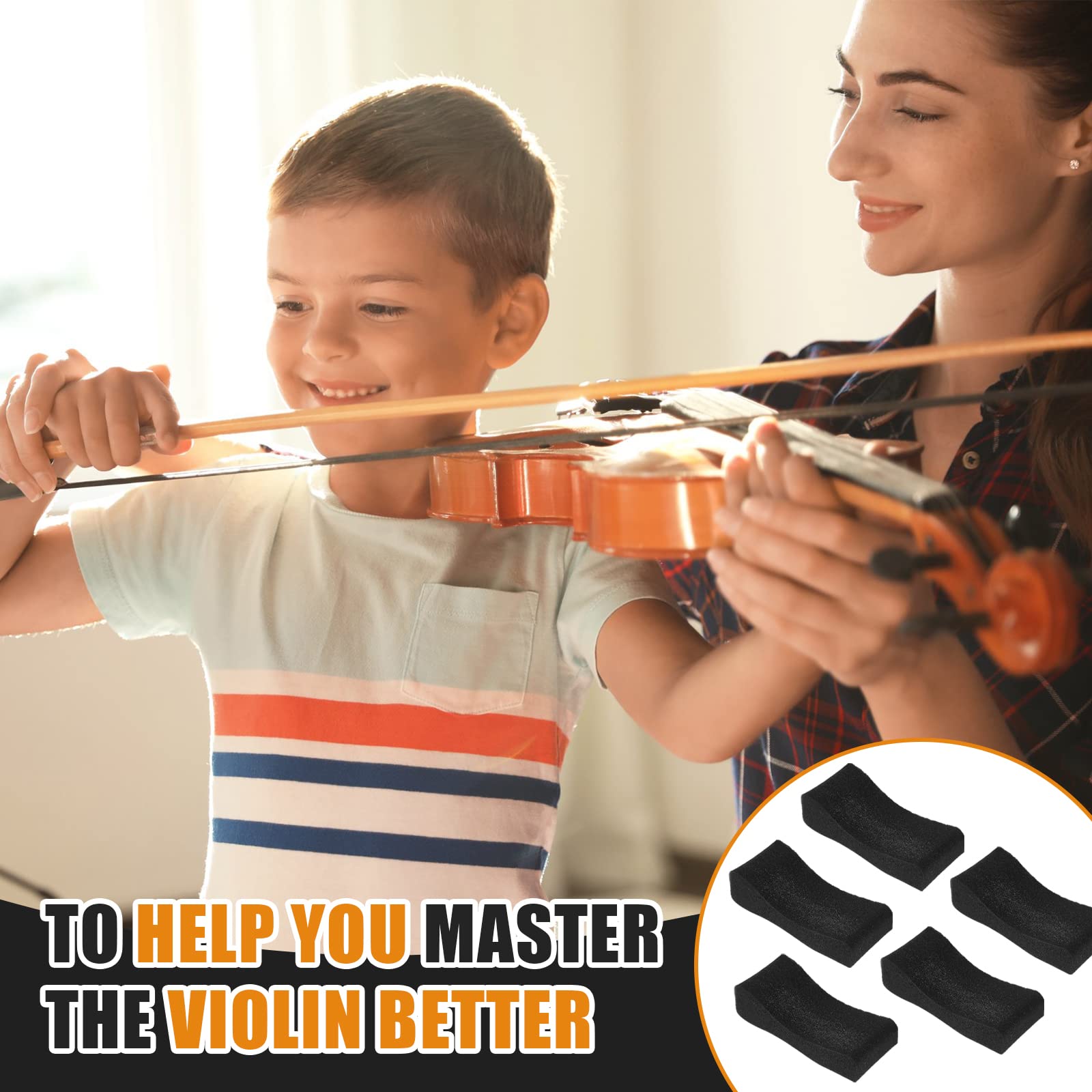 5 Pcs Violin Shoulder Rest Soft Foam Violin Shoulder Pad Violin Shoulder Pillow Violin Shoulder Chin Rests with 100 Yellow Rubber Bands for Violin Party Wed ding Concerts, 3/4-1/2