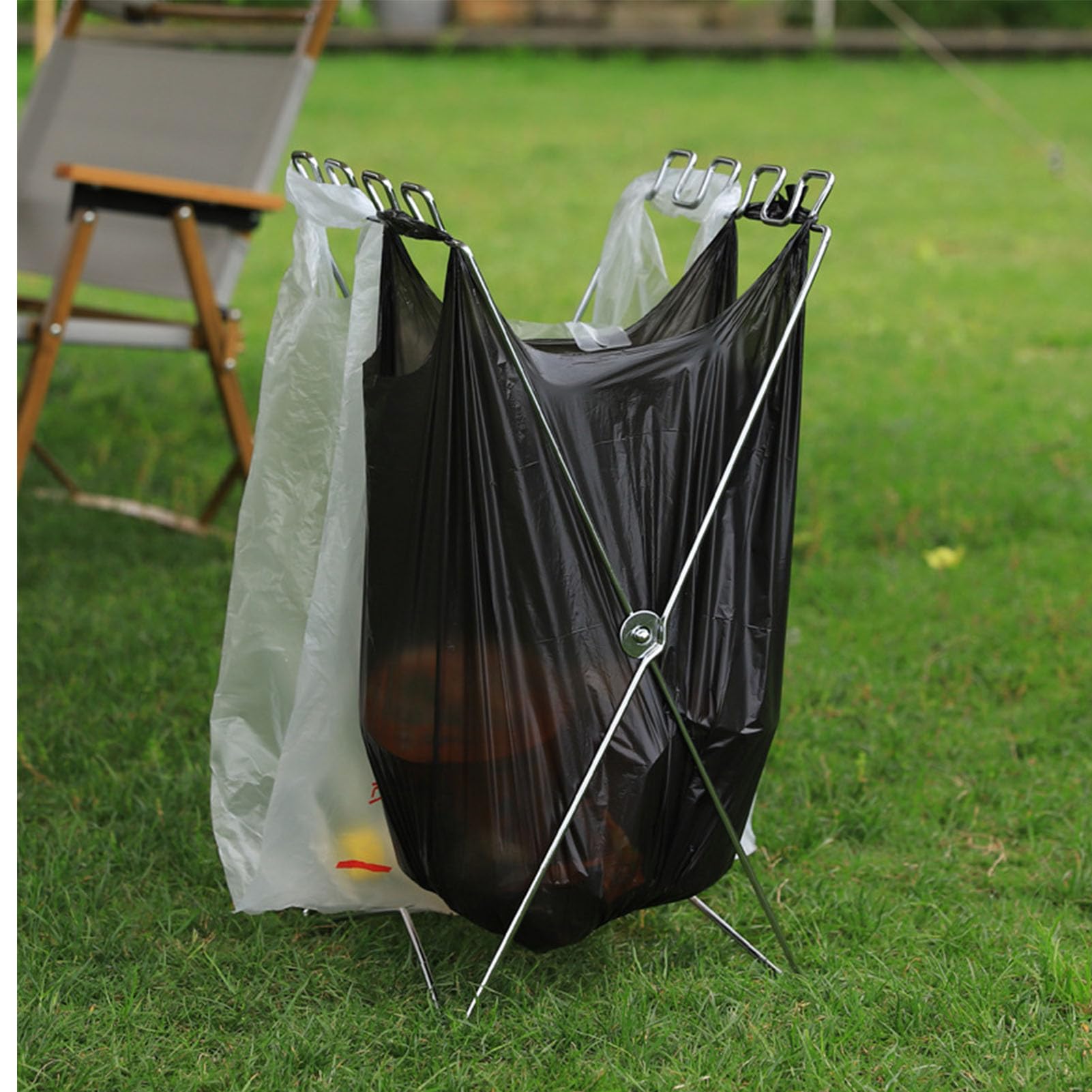 Trash Bag Holder, Outdoors Portable Trash Bag Rack, Durable Garbage Bag Shelf, Kitchen Stand Holder, Multifunctional Desktop Trash Bag Holder, Folding Garbage Holder Stand for Camping Picnic(Black)