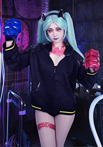 C-ZOFEK Rebecca Cosplay Outfits Black Coat Halloween Costume (X-Large) with Tattoo Stickers (pink)
