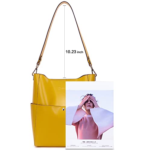 BOSTANTEN Women's Leather Designer Handbags Tote Purses Shoulder Bucket Bag Yellow