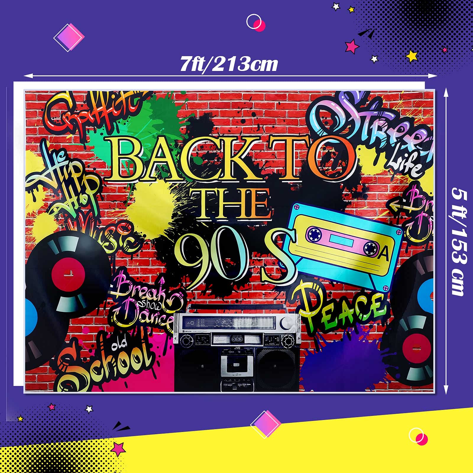 80s 90s Party Decorations Supplies Includes Inflatable Radio Boombox Backdrop Inflatable Mobile Phone and 16 Inch Gold Foil Chain Balloons for 80s 90s Party (Novel Style)