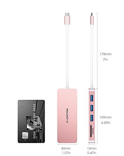 LENTION USB C Hub with 3 USB 3.0 & SD/Micro SD Card Reader Compatible 2022-2016 MacBook Pro, New Mac Air/iPad Pro/Surface, More, Stable Driver Certified Type C Adapter (CB-C15, Rose Gold)