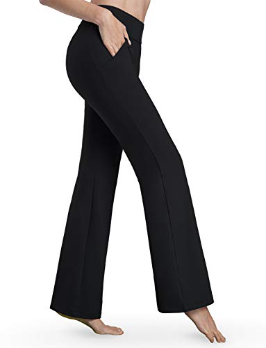 Bamans Yoga Dress Pants for Women Bootcut, Slant Pockets, Wide Flare, Workout Long Bootleg Dress Yoga Pants(3 Black,XX-Large)