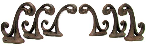 Coat Hat Hooks Cast Iron Lot Set of 6 Double Hook 3.5 Inch Antique Vintage Style