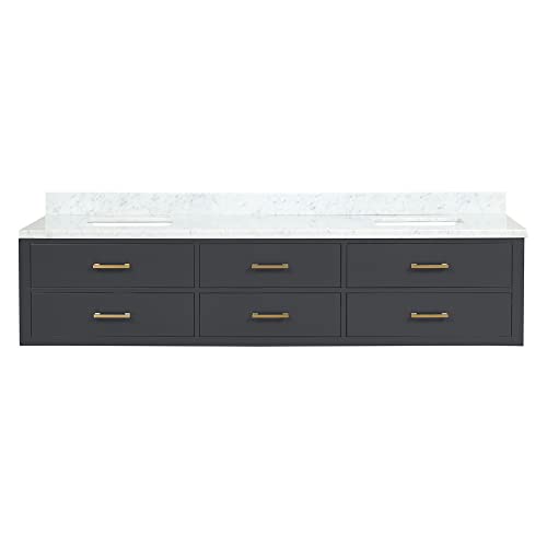Bell+Modern Tuckerton 84 in W x 22 in D Black Double Bath Vanity and Carrara Marble Top