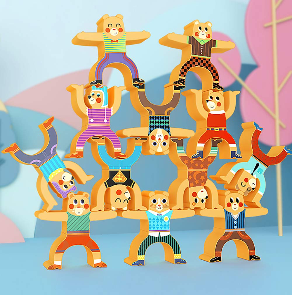 BESTING Balancing Stacking Blocks Little Bear Parent-Child Children's Educational Balance Wooden Stacking Acrobatic Troupe Interlock Decompression Preschool Toys Balancing Games (HJ008)