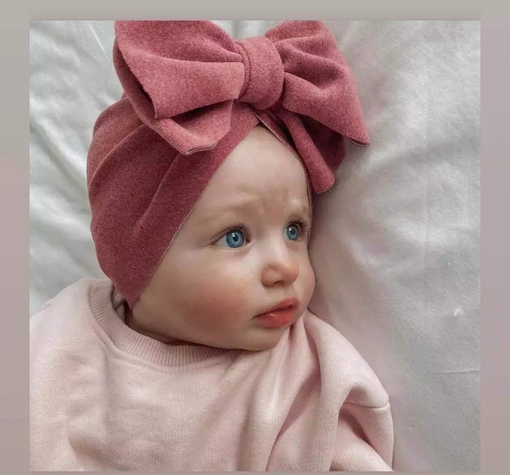 Yili Maizi Baby Turban Toddler Indian hat with Imitation Cashmere Bow Kids Set Baby Cap Ear Hat