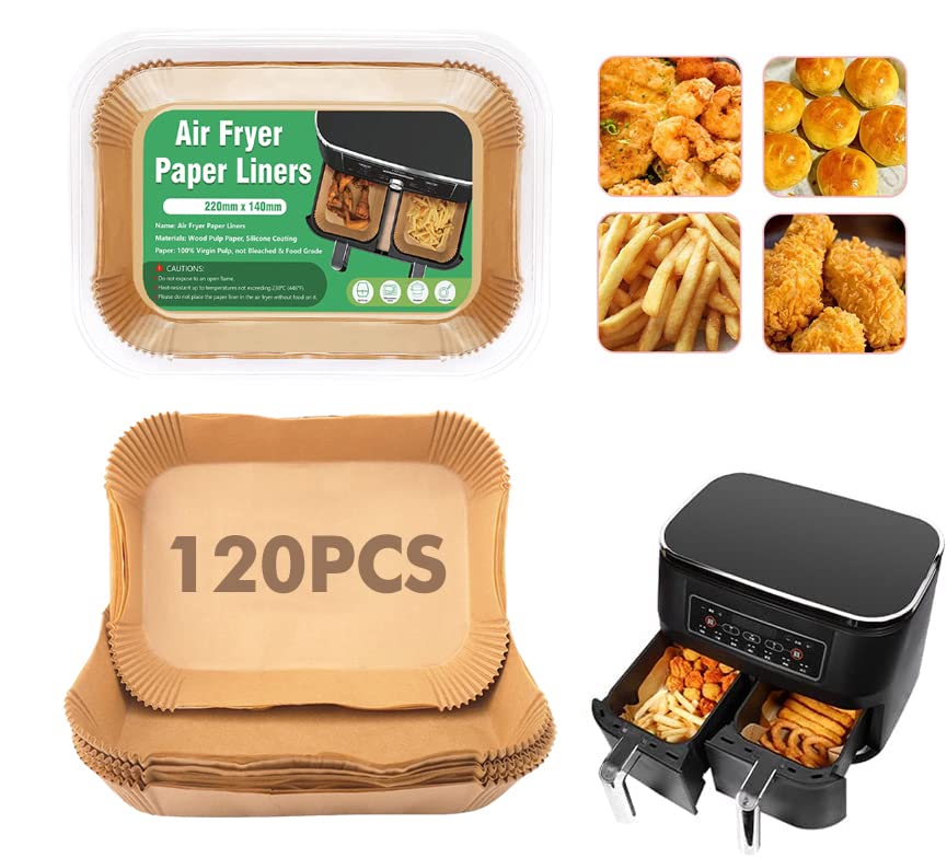 Air Fryer Parchment Paper Liners for Ninja, 120PCS Air Fryer Liners Disposable Baking Paper Liner Accessories for Ninja Foodi Dual Dz201, Dz401 with 2 Baskets 8.6"X5.5"