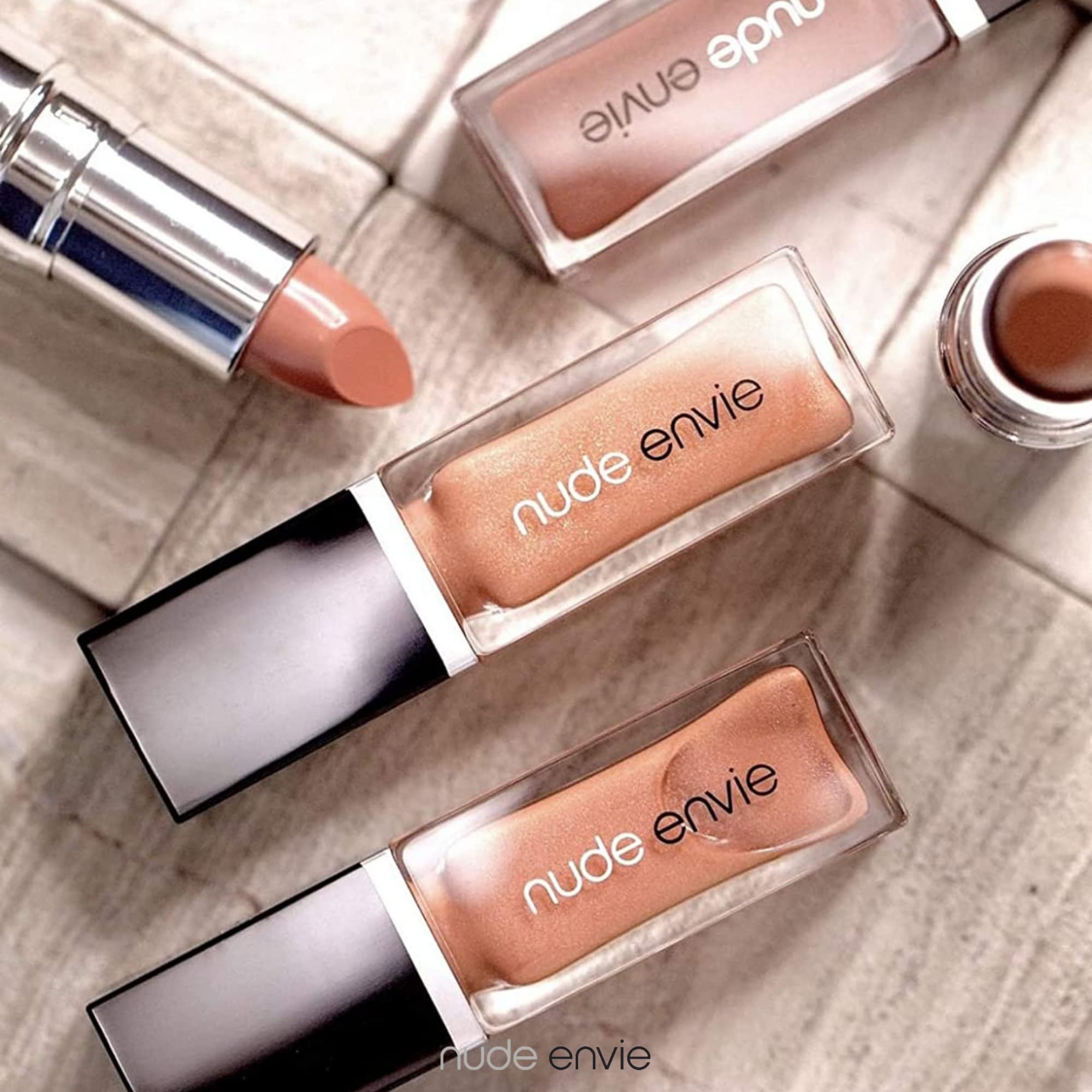 nude envie Lip Gloss - Certified Vegan Lipgloss Cruelty-Free and Paraben Free - Enriched Peptides, Vitamin E and Jojoba Oil (Whisper)