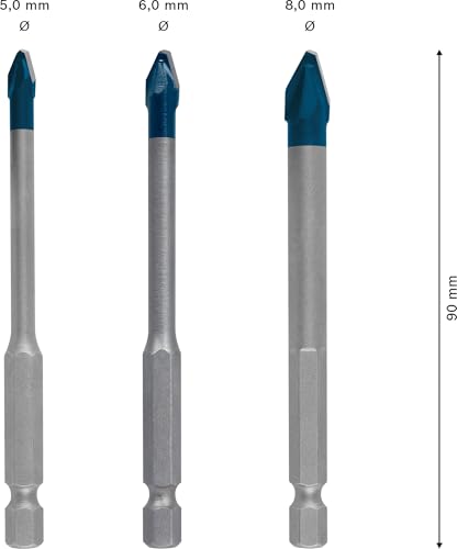 Bosch 3X Expert HEX-9 Hard Ceramic Drill Bit Set (for Hard Tiles, Soft Tiles, Ø 5-8 mm, Professional Accessory Impact Drill/Driver, Rotary Drill/Drivers)