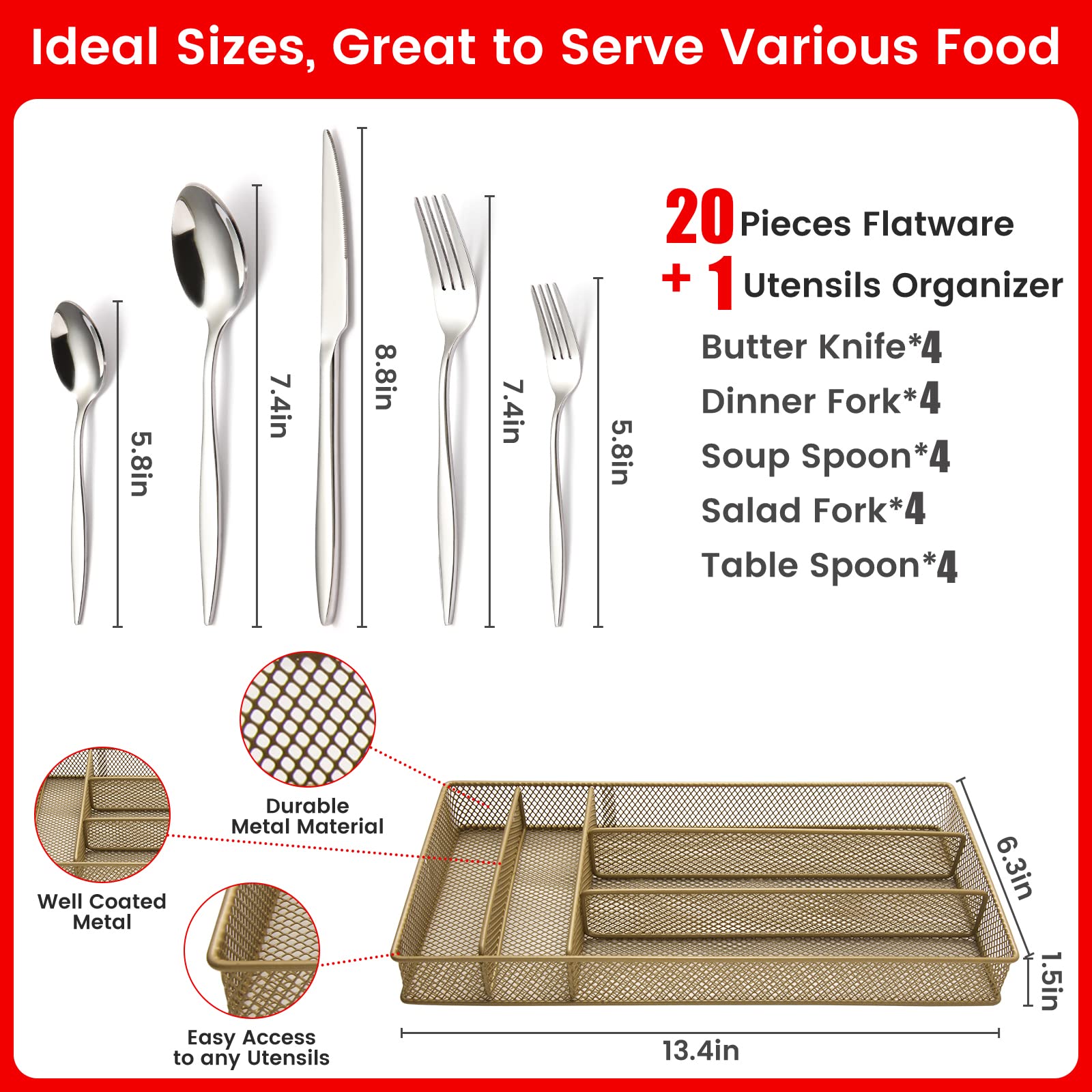 30 Pieces Silverware Set Serving for 6, Stainless Steel Flatware, Mirror Polished Utensil Cutlery, Resturant Home Kitchen Essentials Tableware, Include Knives Forks Spoons