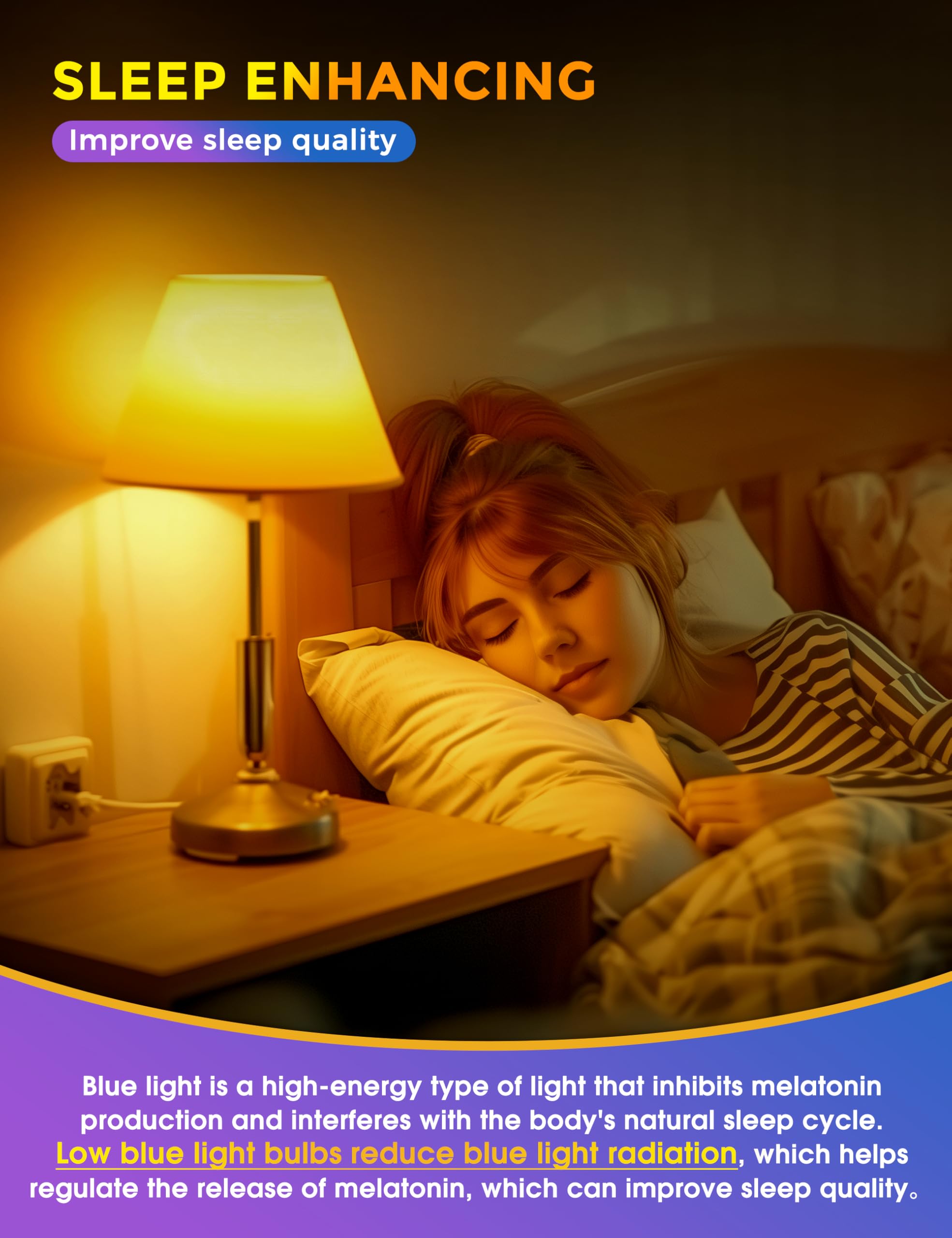 Amber Light Bulbs, 1900K Led Amber Light Bulbs for Sleep Therapy, 2 Pack Dim Light Bulbs, E26 Warm Light Bulb, A19 Blue Light Blocking Sleep Light Bulb for Bedrooms, Kids Room,Nursery Room