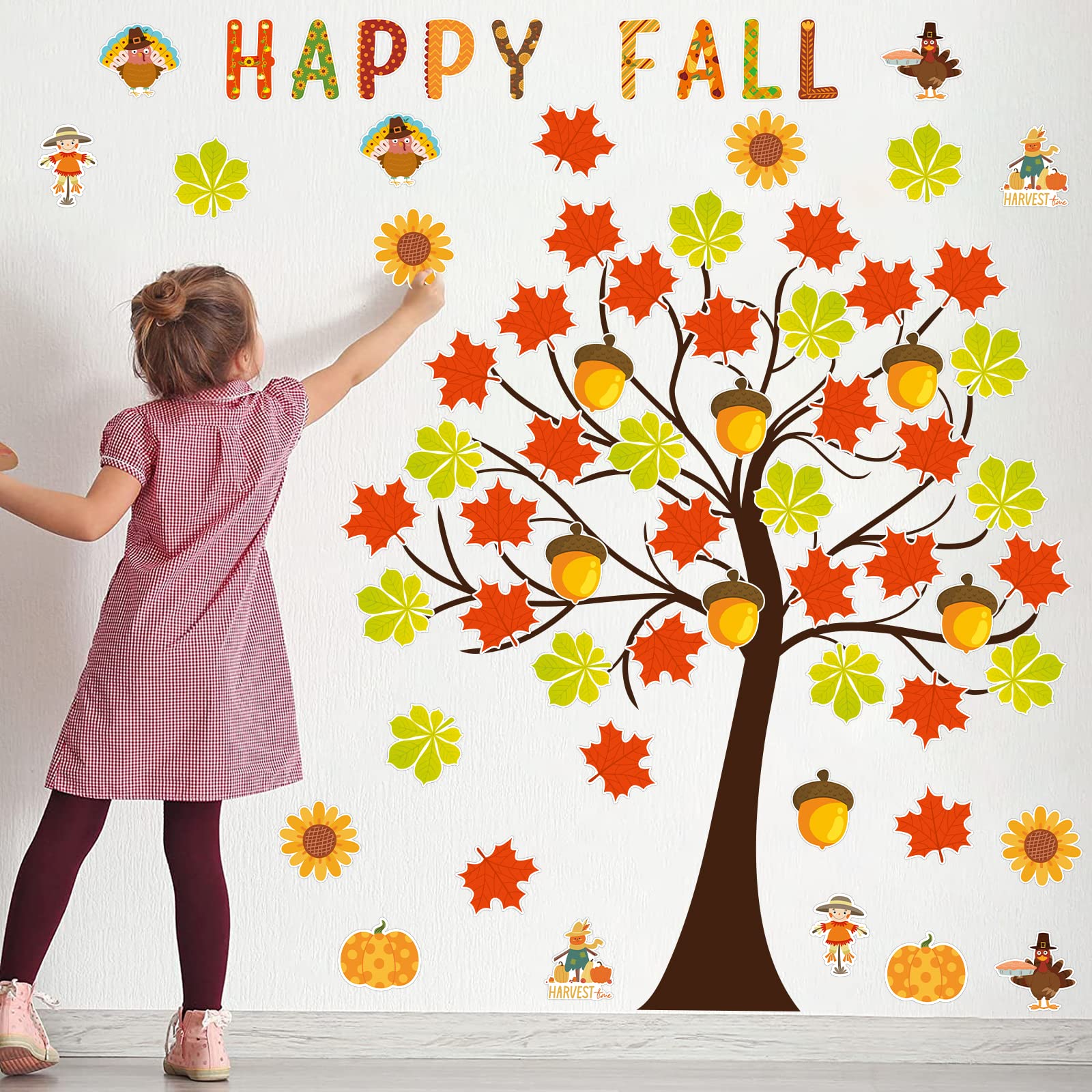 45 Pcs Happy Fall Pumpkin Autumn Leaves Acorn Cut Outs for Fall Thanksgiving Classroom Bulletin Board Decoration
