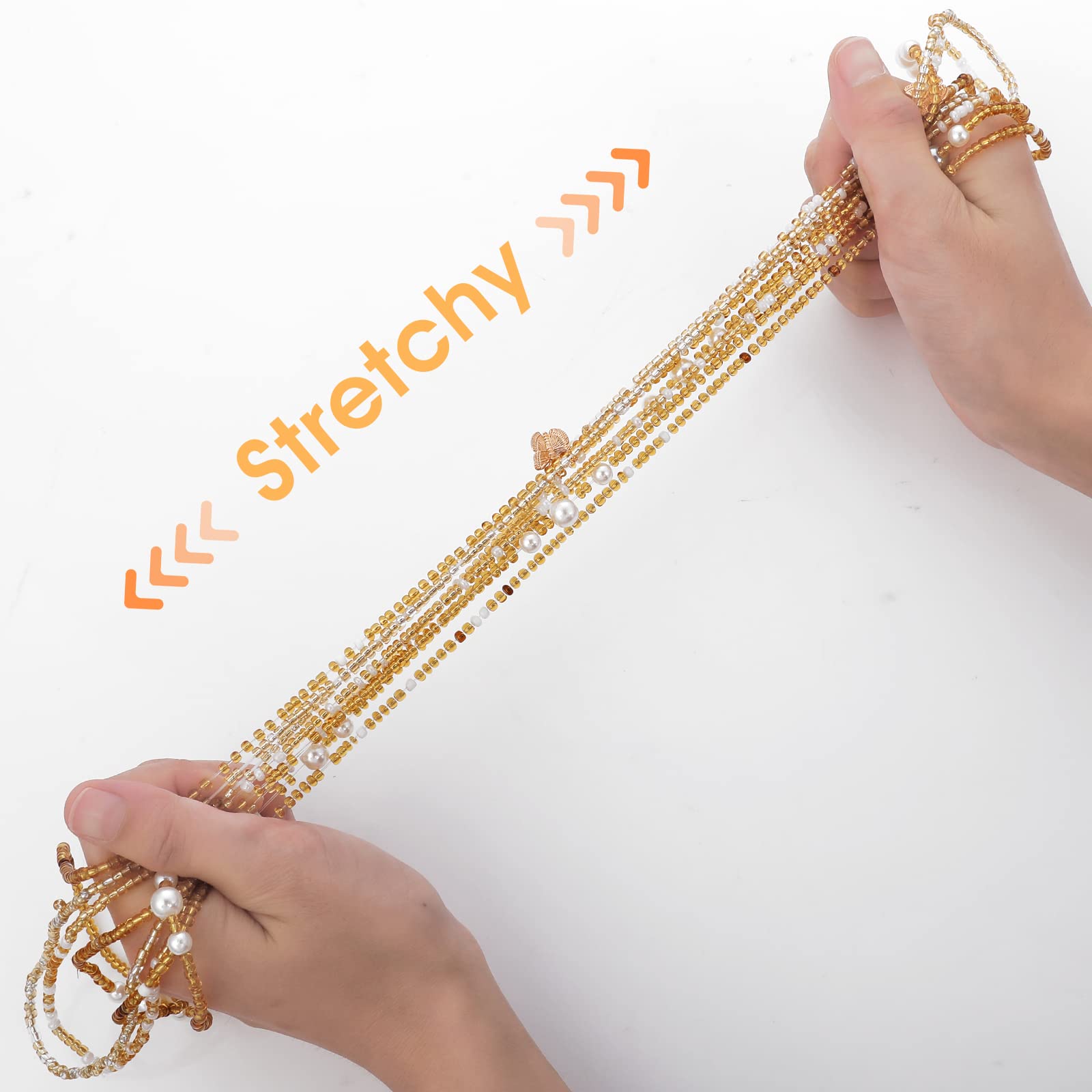 4 Pieces Waist Beads for Women African Belly Beads Chain Elastic Body Beads Chains Beach Beads Chain Bikini Jewelry for Women