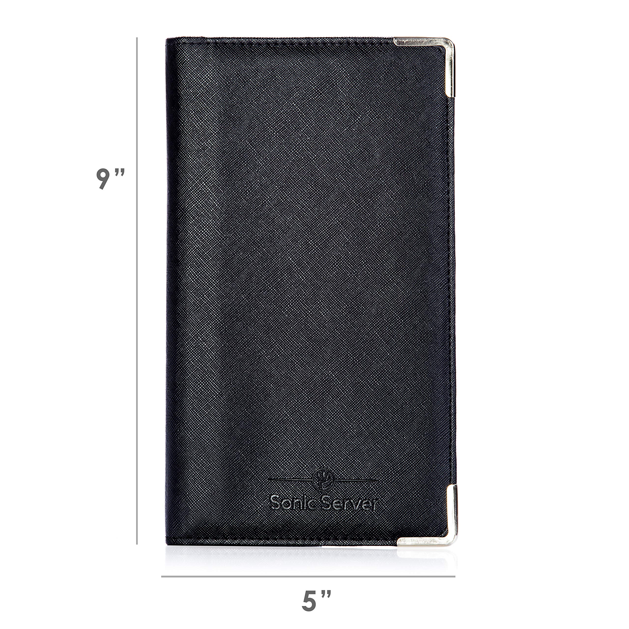Sonic Server 5x9 11-Pocket Server Book Organizer with Double Magnetic Pockets, Zipper Pouch & Pen Holder for Waitress Waiter Waitstaff | Cross-Textured Black | Fits Apron Holds Guest Checks