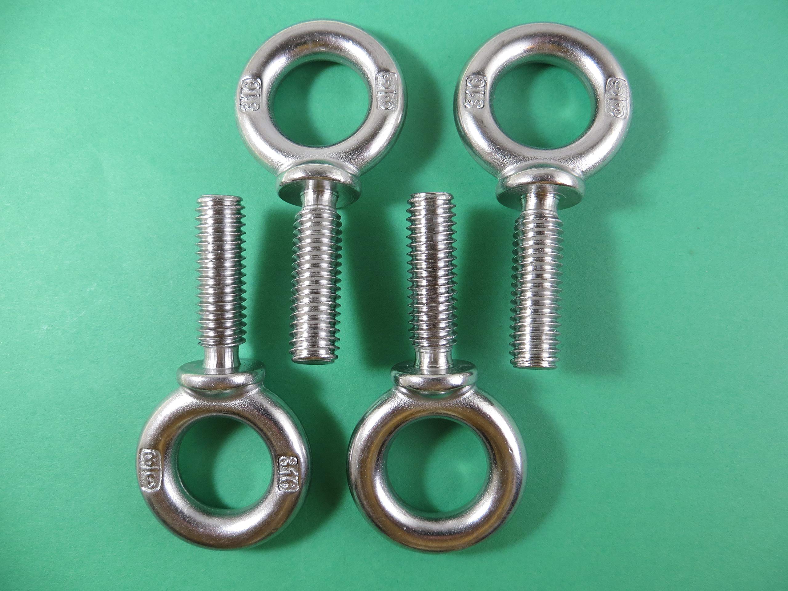 US STAINLESS 4 Pieces Stainless Steel 316 3/8" x 1 1/4" UNC Machinery Eye Bolt Marine Grade Bolt with 1" Eye ID Pitch of 16