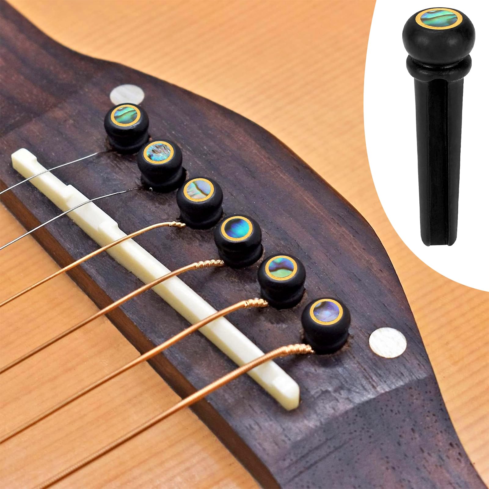 Blisstime 6 String Acoustic Guitar Bone Bridge Saddle and Nut and 6pcs Ebony Guitar Bridge Pins